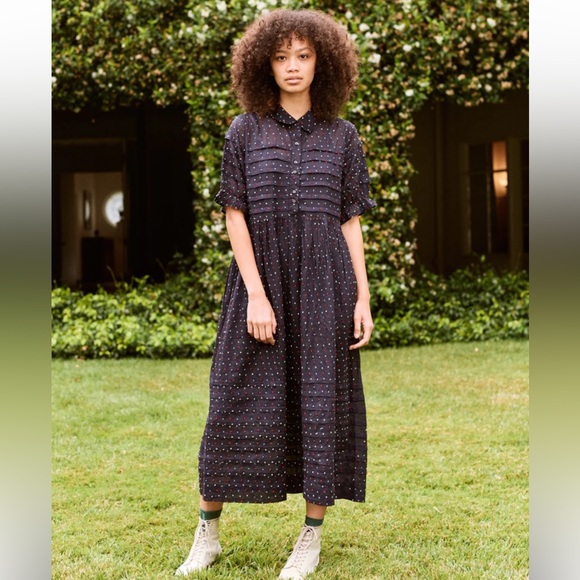 THE GREAT. | Dresses | Nwt The Great Navy Embroidered Dot Terrace Dress ...